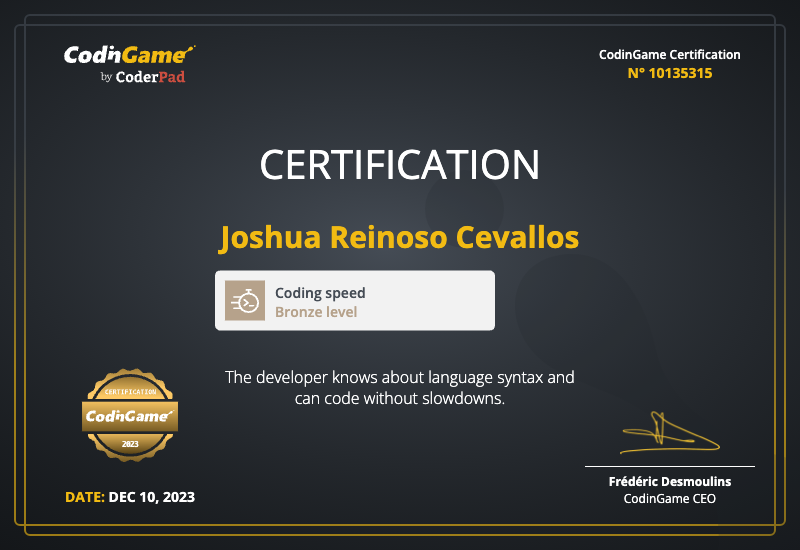 CodinGame Certification