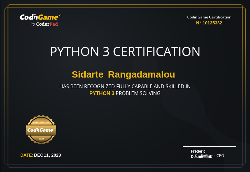 CodinGame Certification