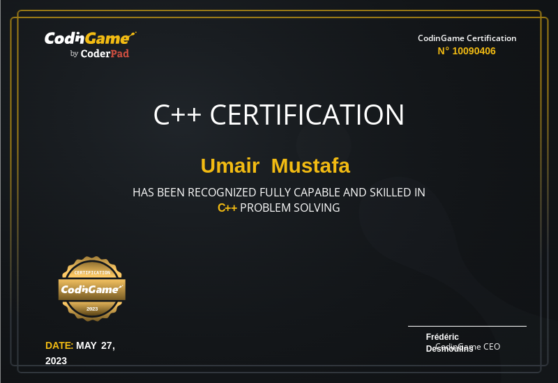 CodinGame Certification