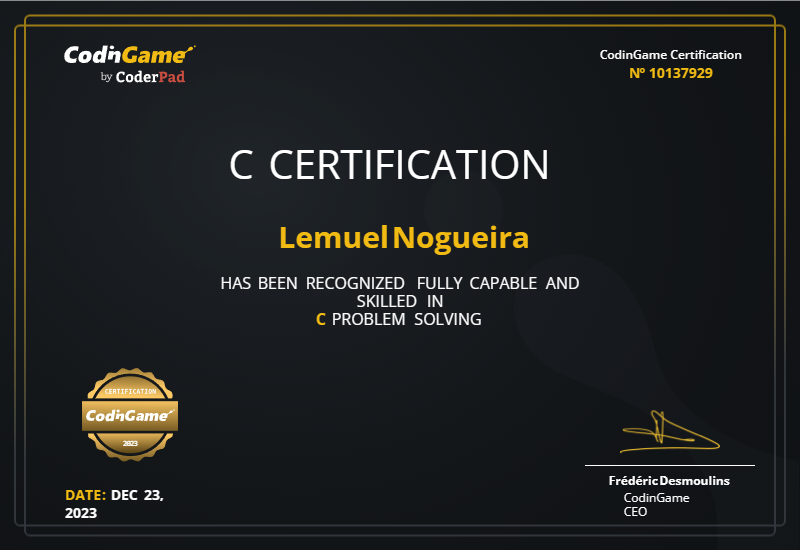 CodinGame Certification