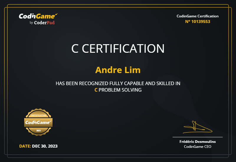 CodinGame Certification