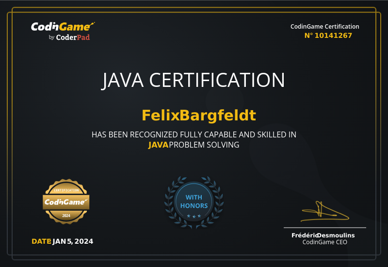 CodinGame Certification