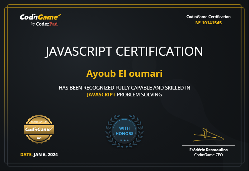 CodinGame Certification