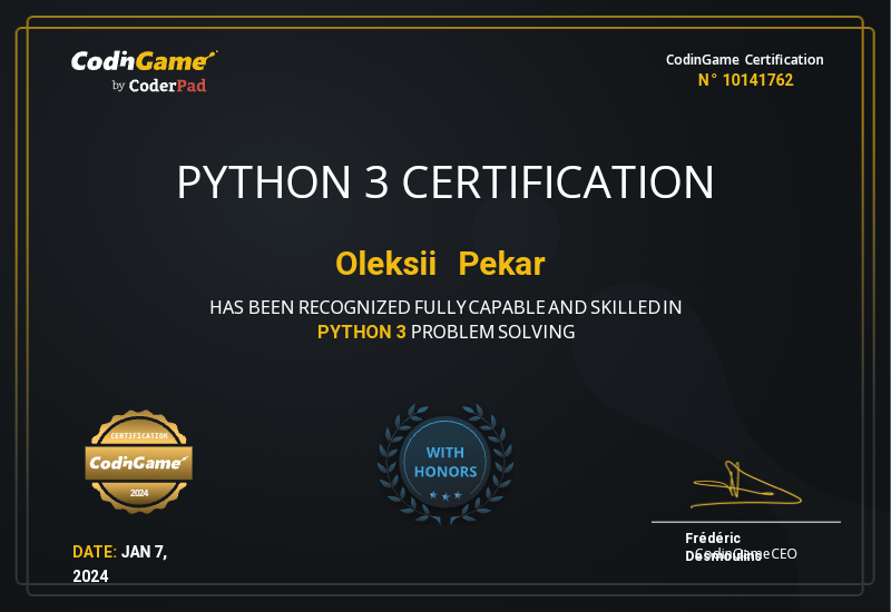 CodinGame Certification