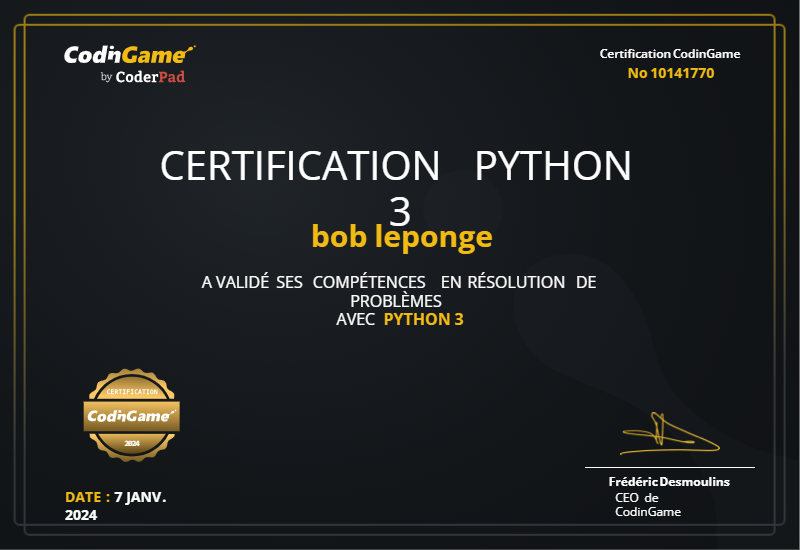 CodinGame Certification