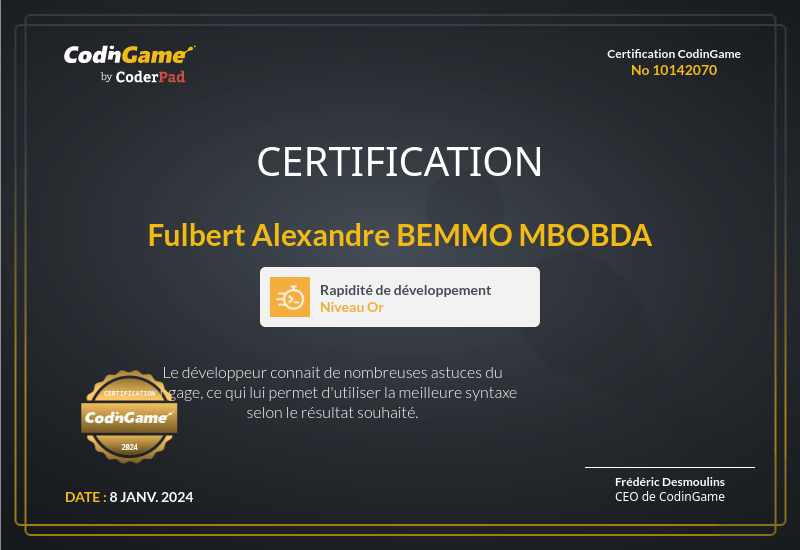Codingame Certification