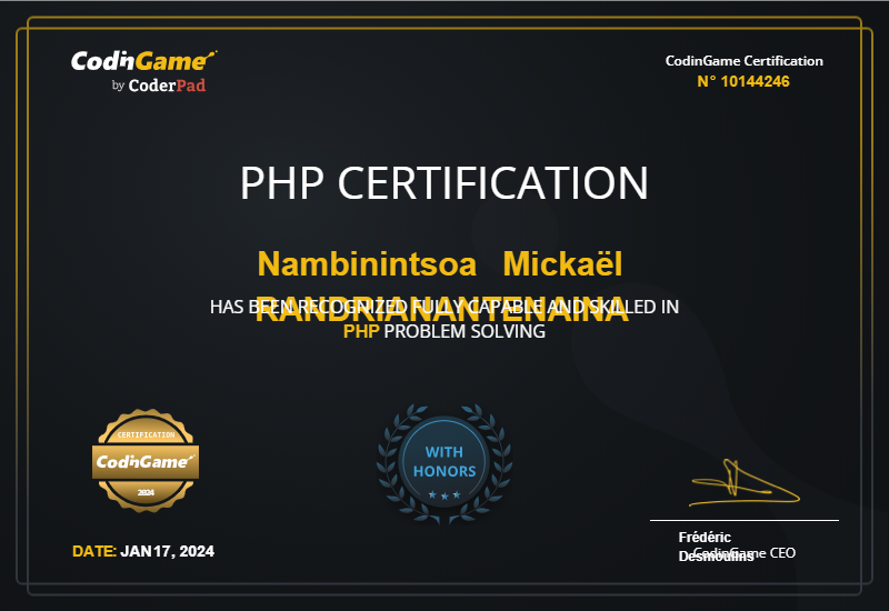 CodinGame Certification