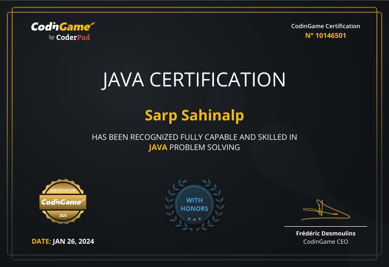 CodinGame Certification