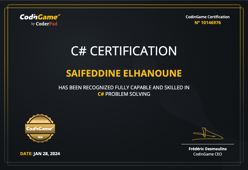 CodinGame Certification