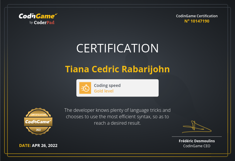 CodinGame Certification