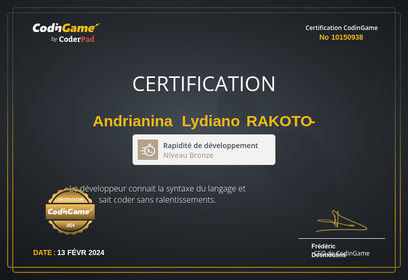 CodinGame Certification