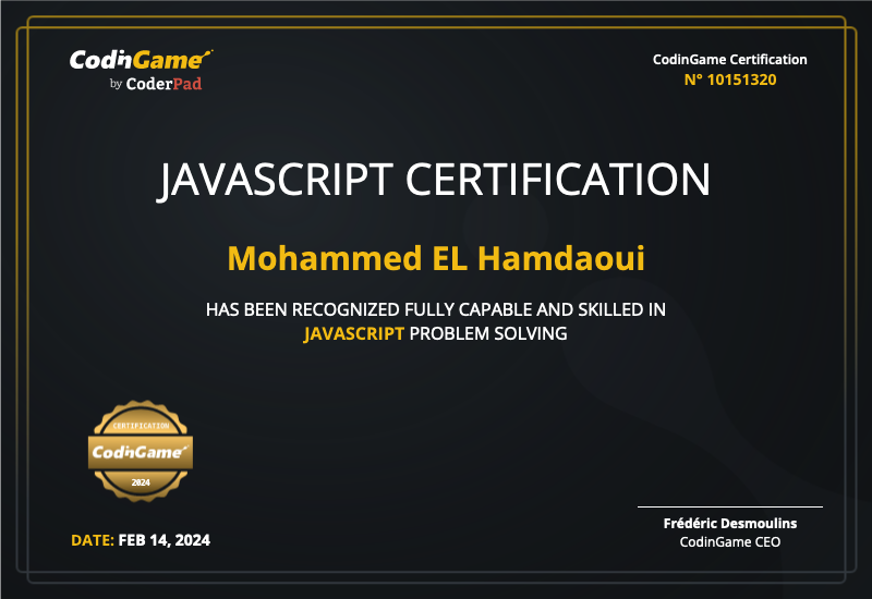Codingame Certification