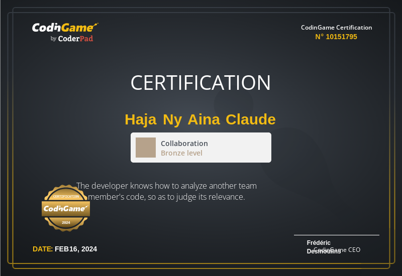CodinGame Certification