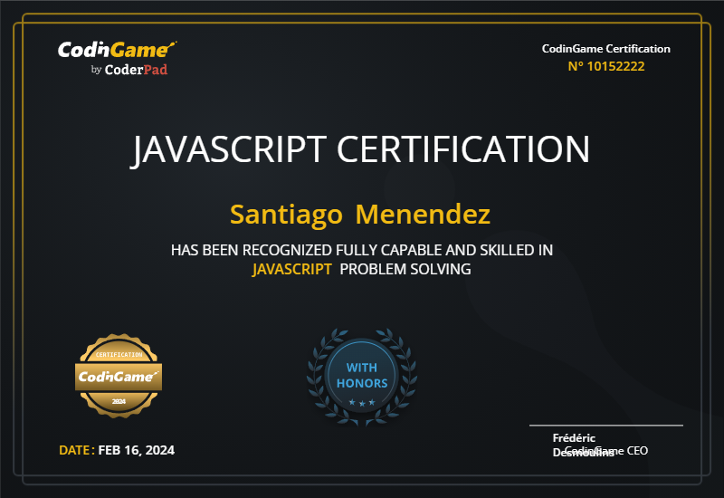 CodinGame Certification