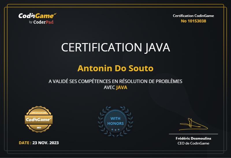 CodinGame Certification
