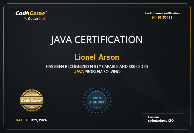 Codingame Certification