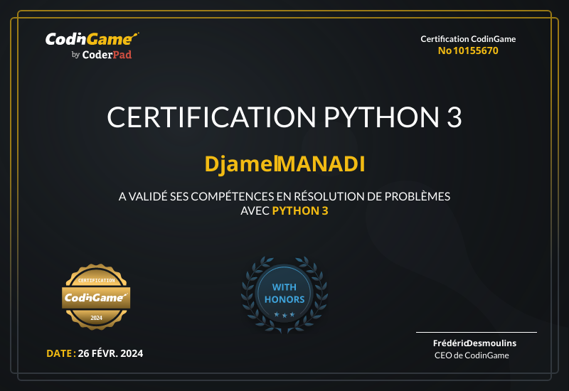 CodinGame Certification
