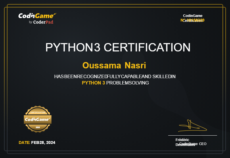 Codingame Certification
