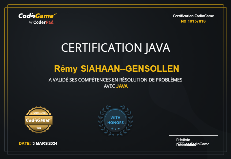 CodinGame Certification