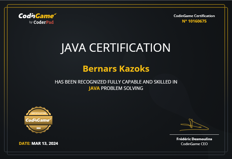 CodinGame Certification