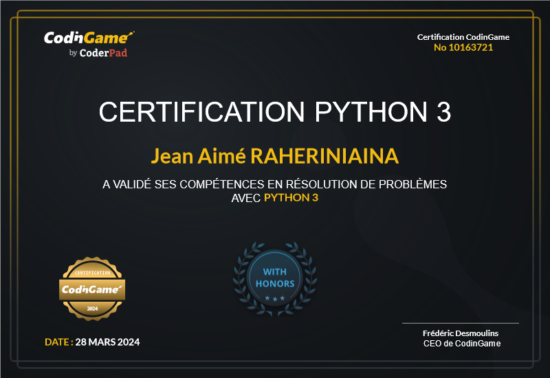Codingame Certification