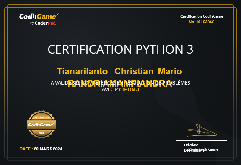 CodinGame Certification