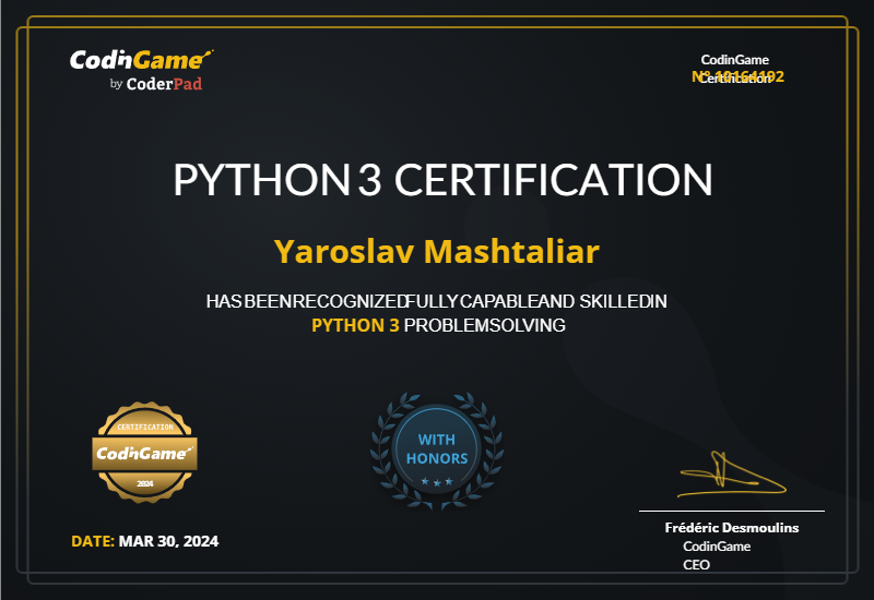 CodinGame Certification