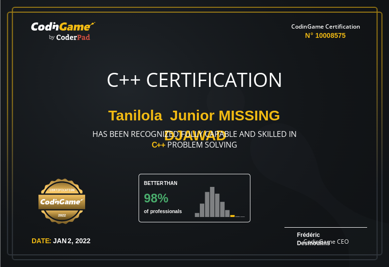 CodinGame Certification