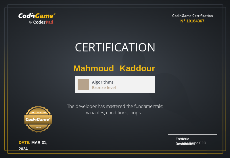 CodinGame Certification