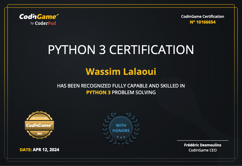 CodinGame Certification