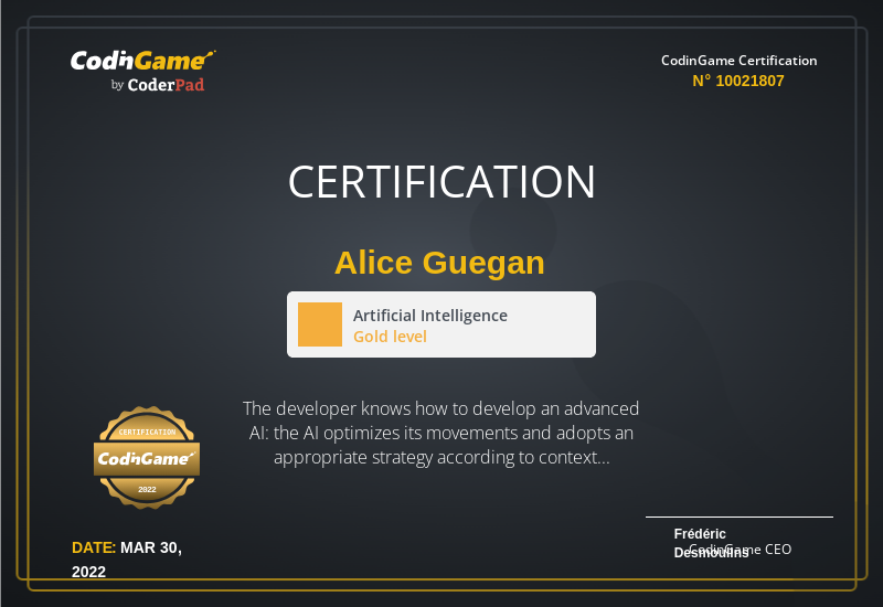CodinGame Certification