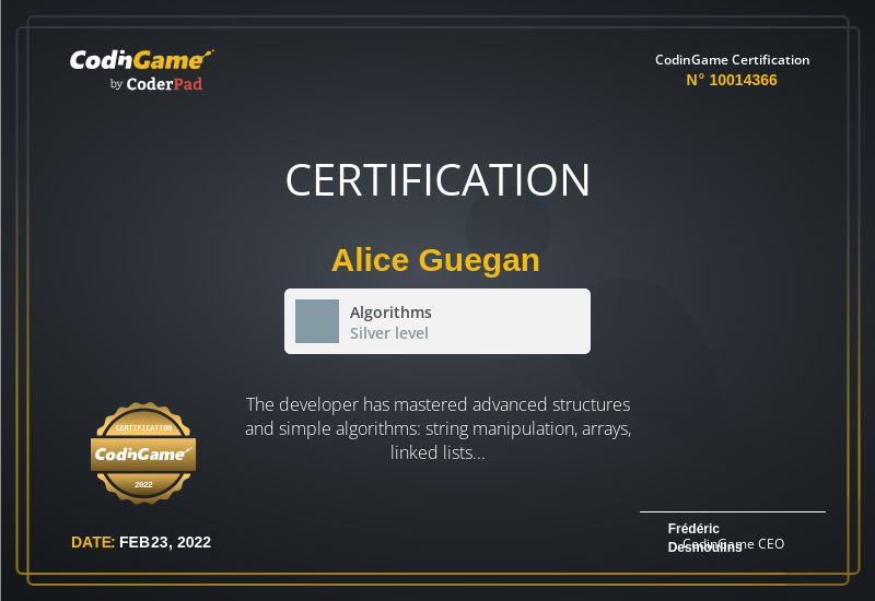 CodinGame Certification