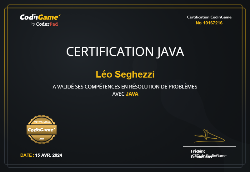 CodinGame Certification