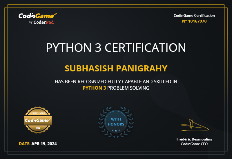 CodinGame Certification