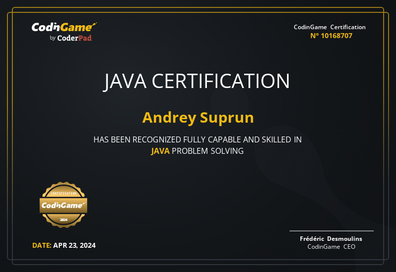 CodinGame Certification