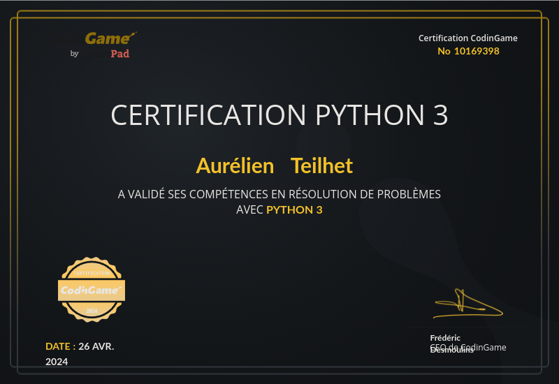 Codingame Certification