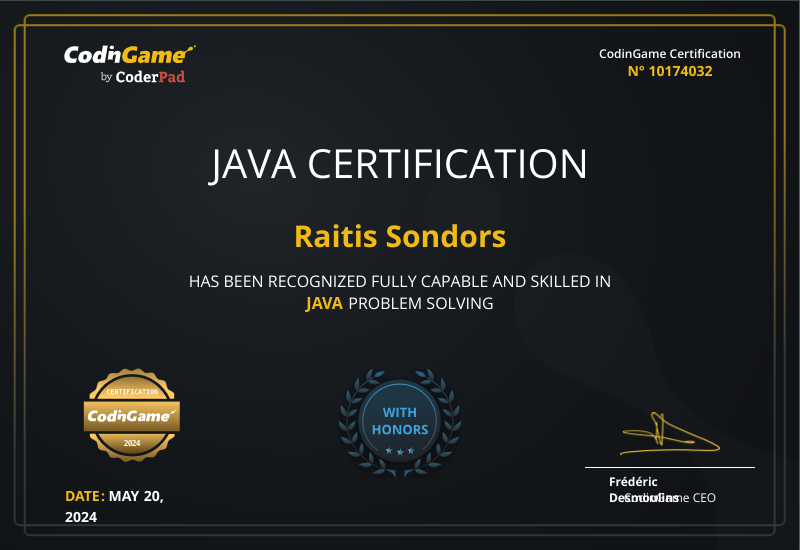 CodinGame Certification