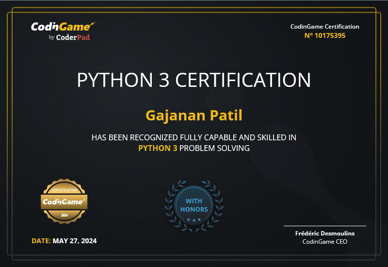 Codingame Certification