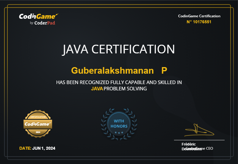 Codingame Certification