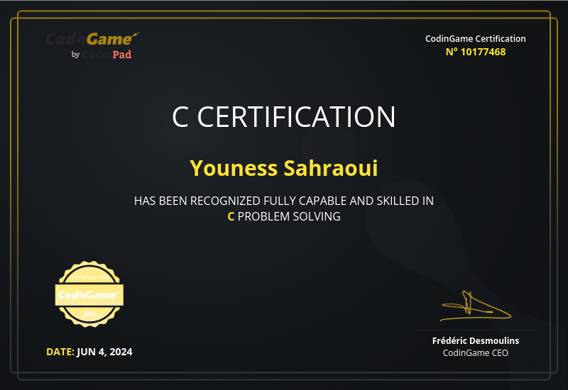 Codingame Certification
