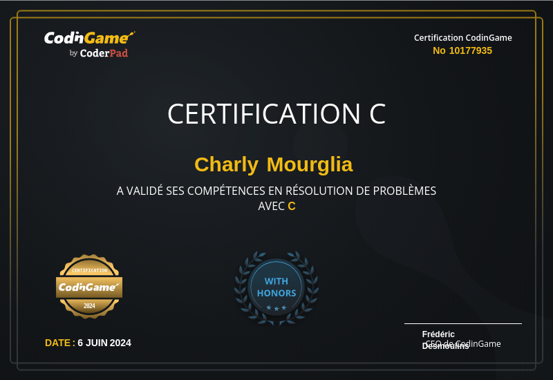 Codingame Certification