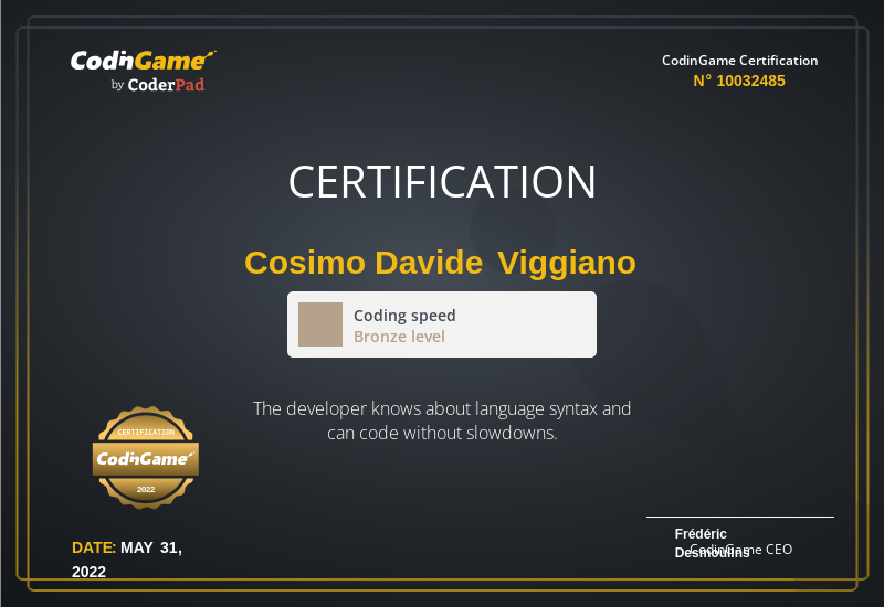 CodinGame Certification