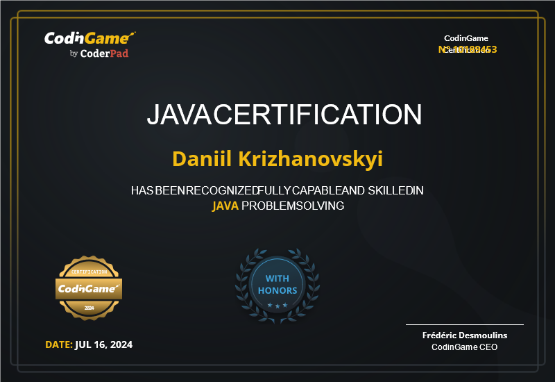 CodinGame Certification