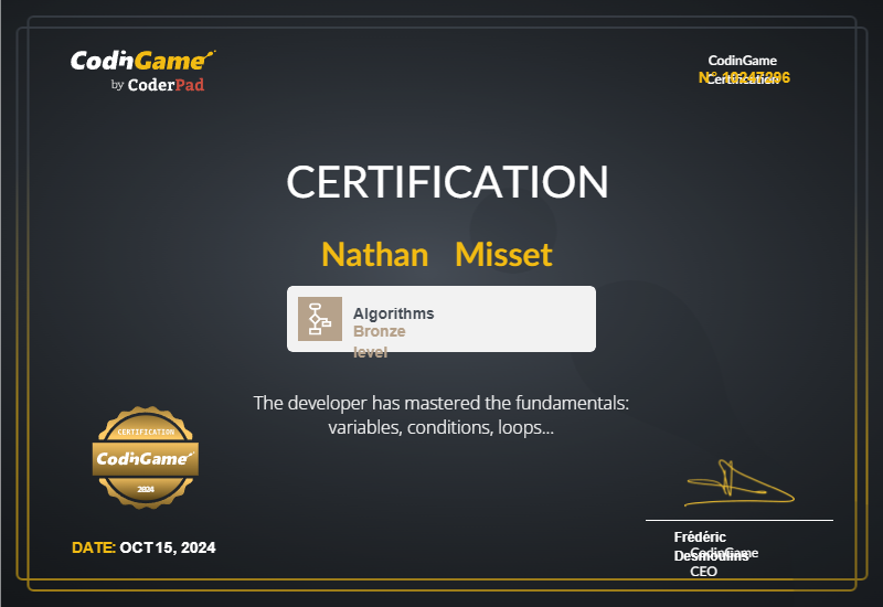 CodinGame Certification