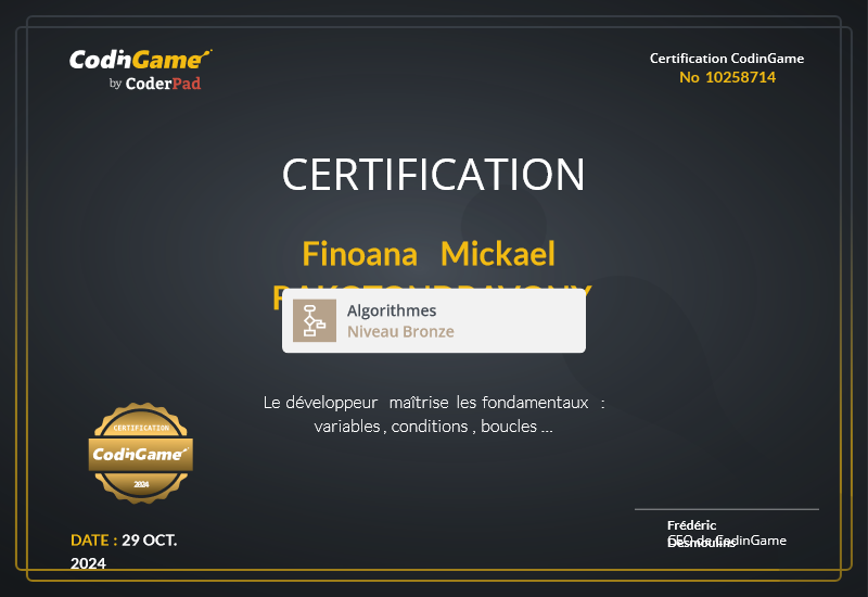 Codingame Certification