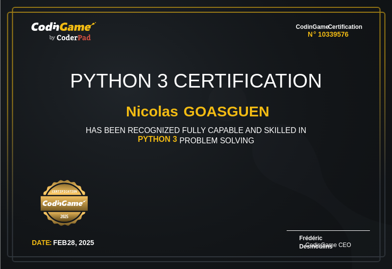 CodinGame Certification