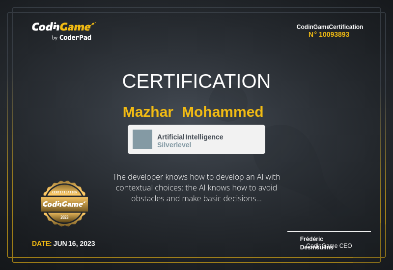 CodinGame Certification