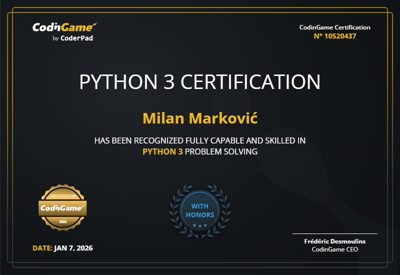 CodinGame Certification