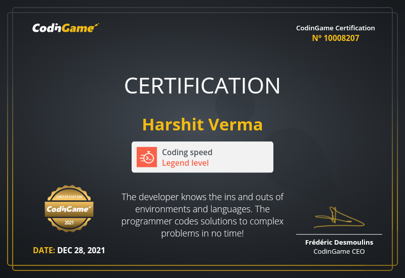 Codingame Certification