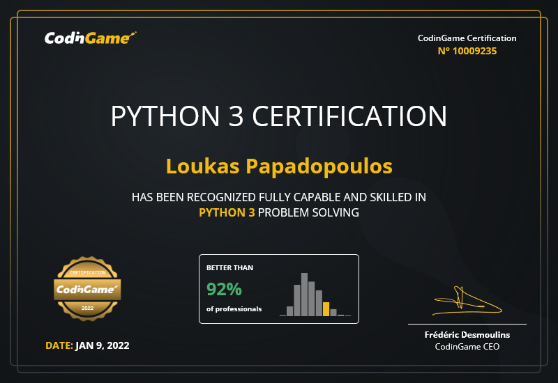 CodinGame Certification